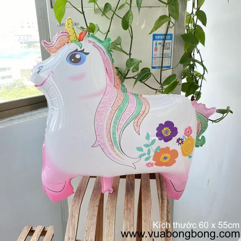 Bán bong bóng bay ngựa một sừng trắng in hoa oxi bán dạo giá rẻ sỉ lẻ ...