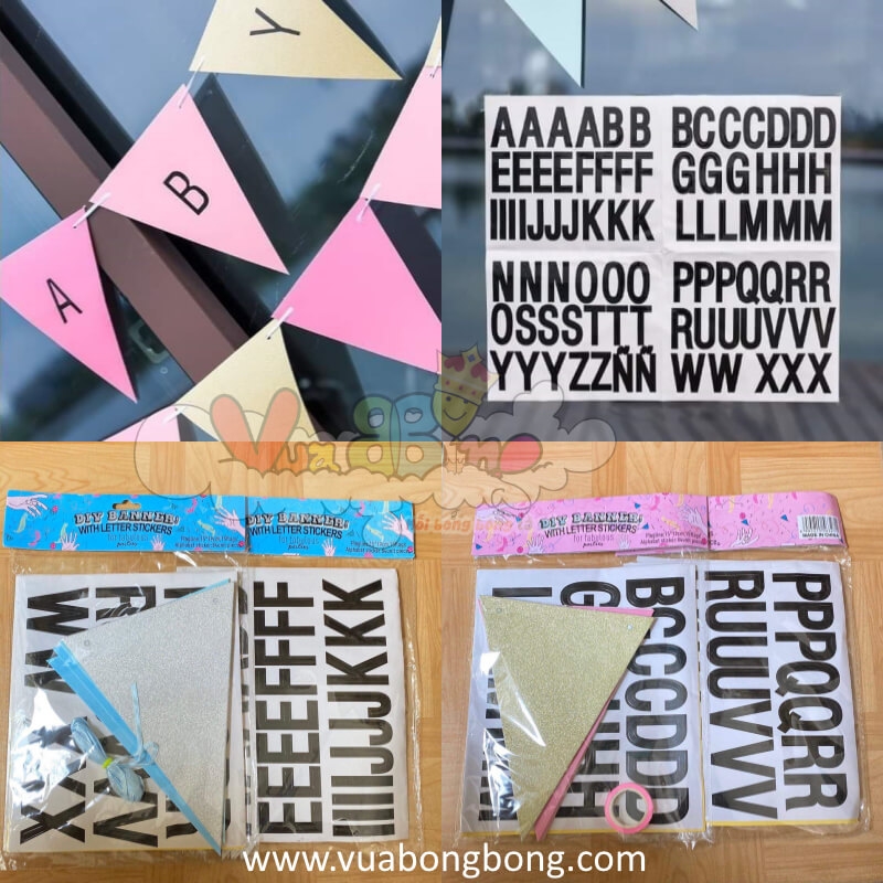 Bán banner dây treo tam giác dán decal 24 chữ cái A tới Z tùy ý trang ...