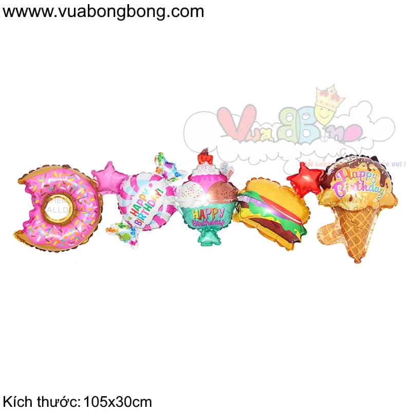 Dãy bong bóng banner treo hình bánh donut, cây kem, ly kem party trang ...