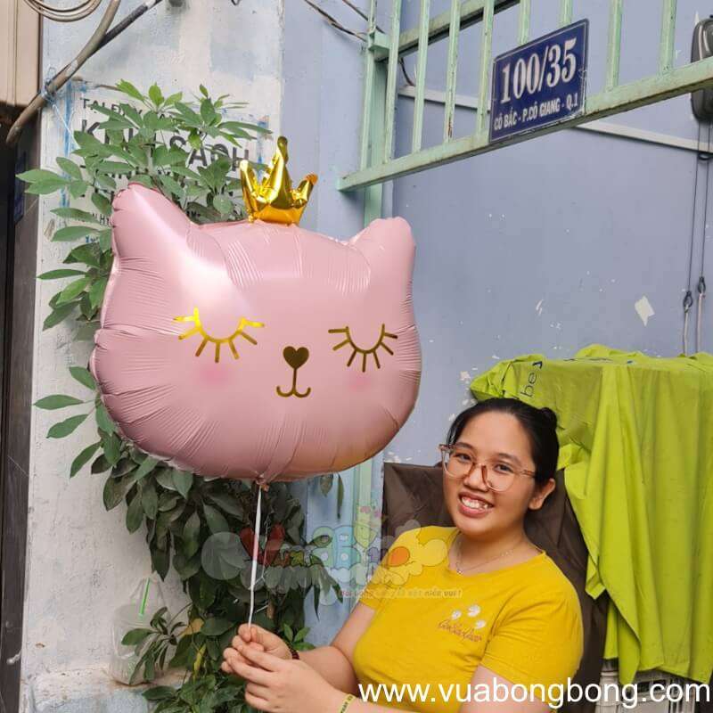 Bơm bong bóng bay đầu mèo hồng đội vương miệng cute giá rẻ giao hàng ...